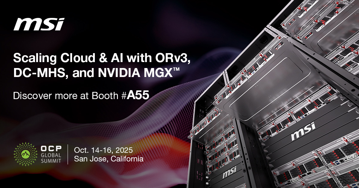 聚焦雲端與AI：MSI於2025 OCP Global Summit展示ORv3、DC-MHS與MGX資料中心平台