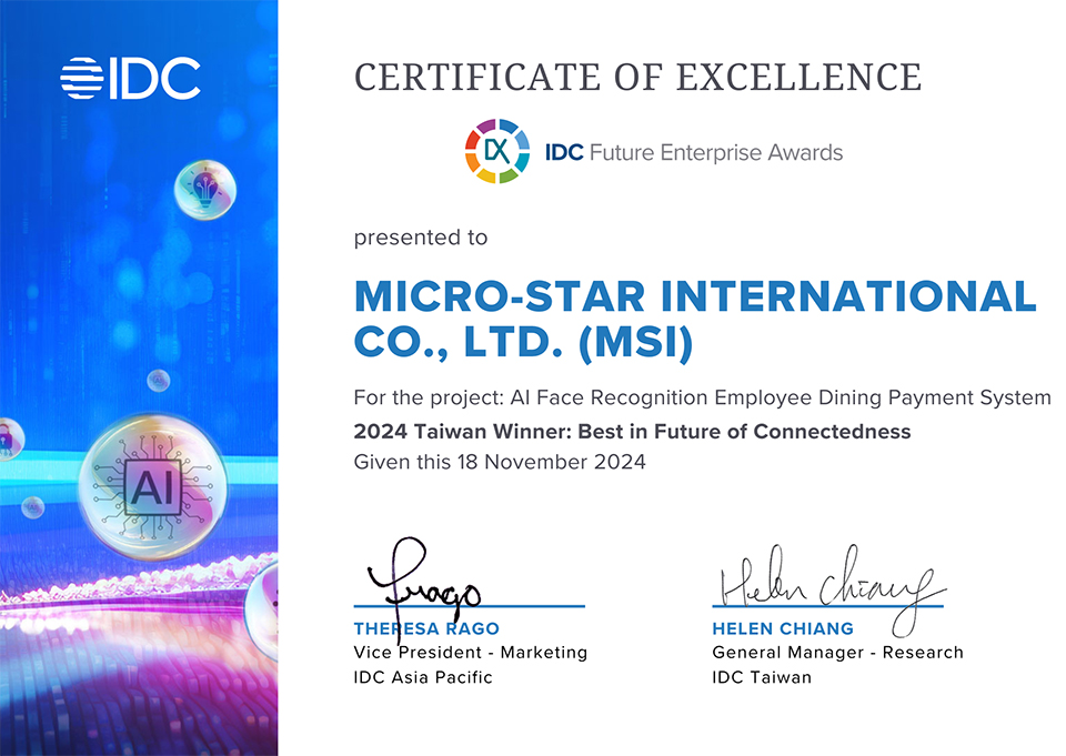 MSI Won the IDC 2024 Future Enterprise Awards Taiwan for [Best in Future of Connectedness]